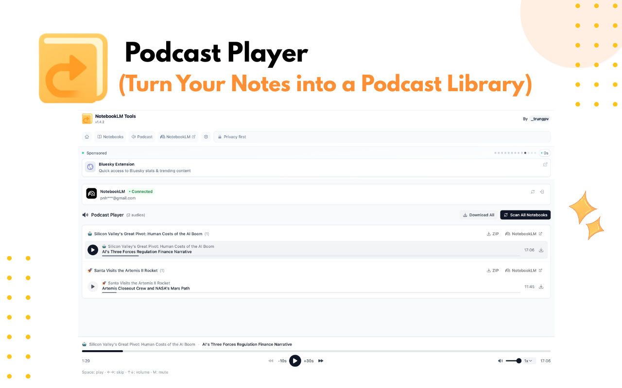 Consejos de NotebookLM #4: Convierte el Audio en un Reproductor de Podcast Real - NotebookLM Tools